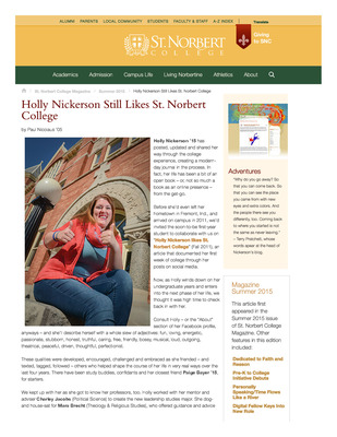 "Summer 2015: Holly Nickerson Still Likes St. Norbert College" by Paul ...